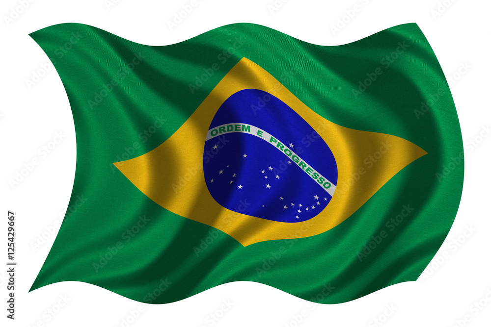 Flag of Brazil wavy on white, fabric texture Stock Illustration | Adobe ...