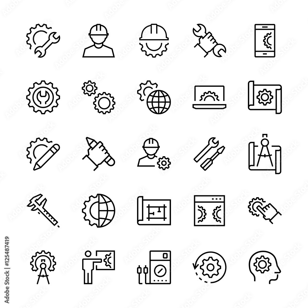 Engineering and manufacturing icon set in thin line style. Vector ...