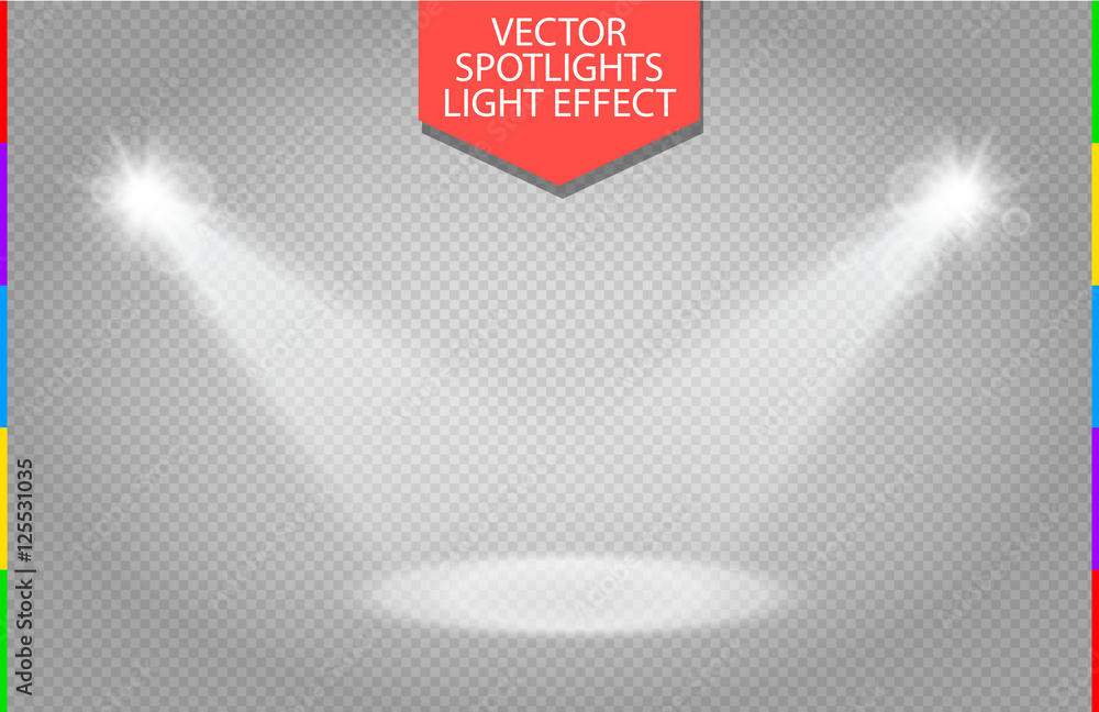 vector scene illuminated by spotlight ray. Light effect on transparent ...