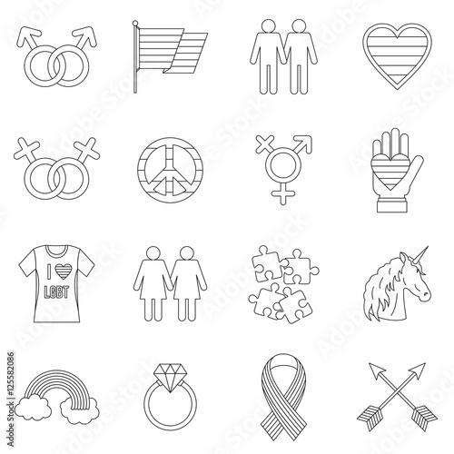 Lgbt Icons Set Outline Illustration Of 16 Lgbt Vector Icons For Web Stock Vector Adobe Stock