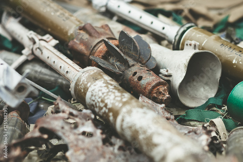 remnants of shells anti-tank rocket propelled grenade launcher and High ...
