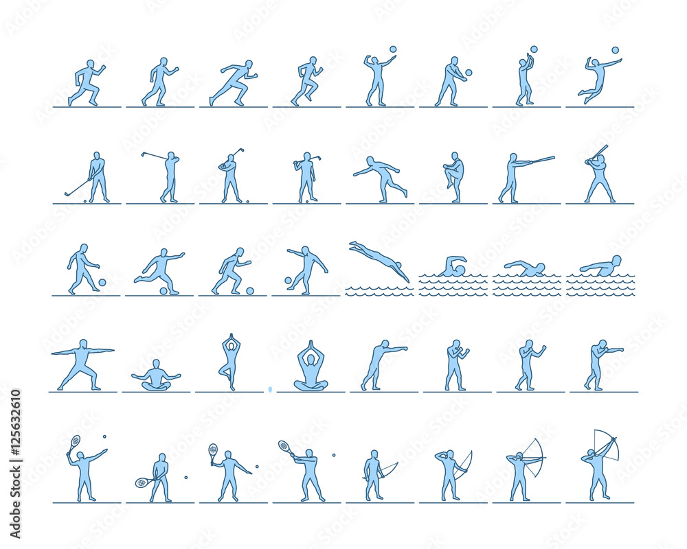 Vector set of sports figures athletes. Silhouettes of sportsmen. Stock ...