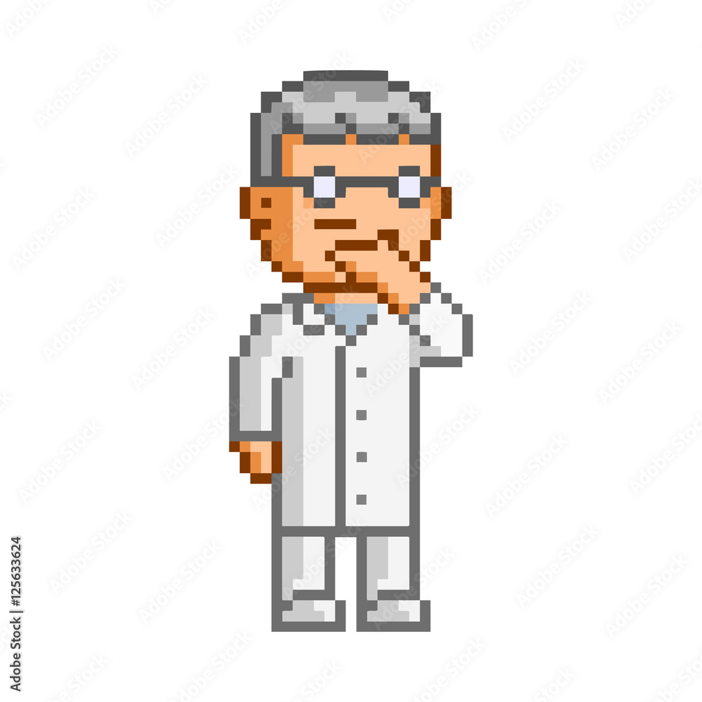 Vector 8-bit pixel art scientist Stock Vector | Adobe Stock