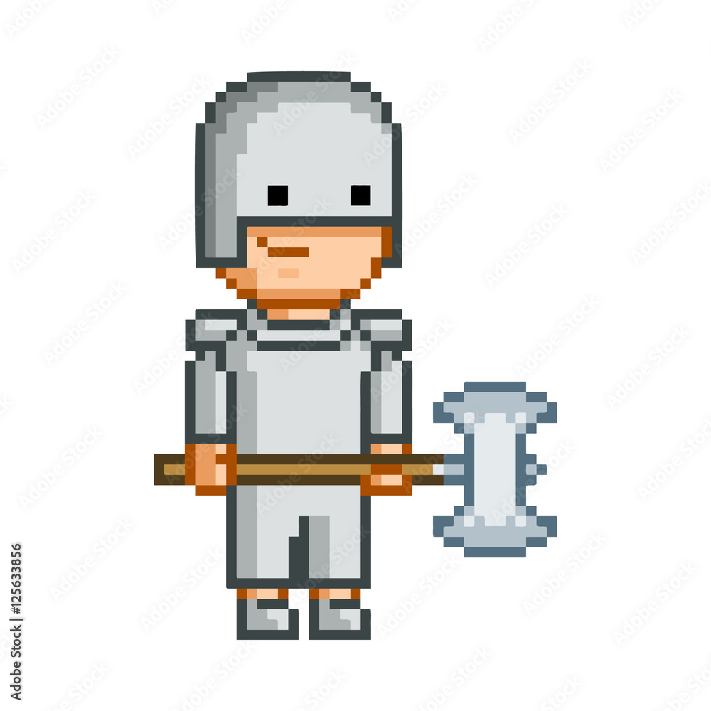 Pixel hero with a axe for 8-bit Stock Vector | Adobe Stock