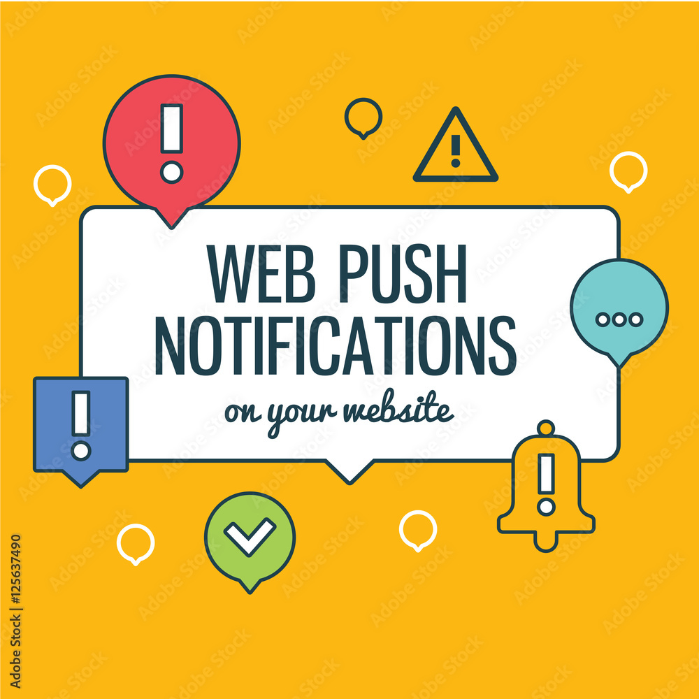 Push notifications elements linear icons set with text. Modern vector design element on white ...