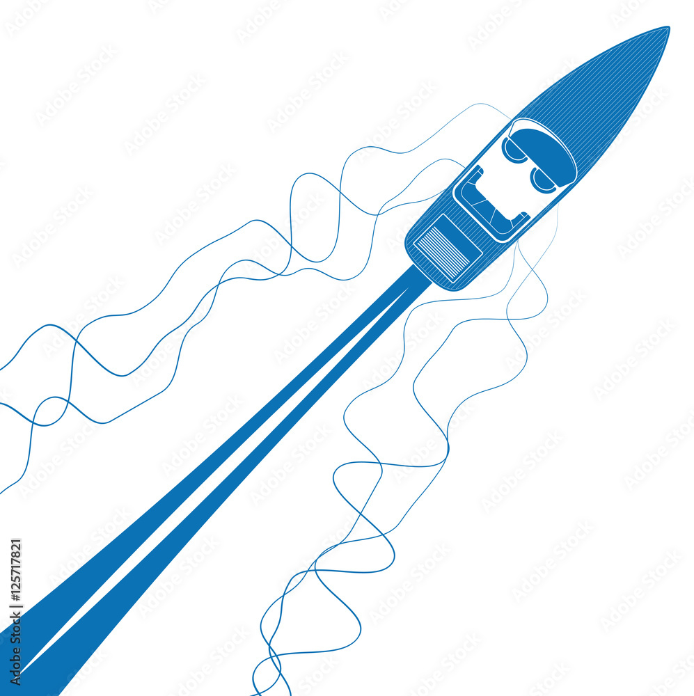 Speed boat in the ocean top aerial view. Summer vacation poster with ...