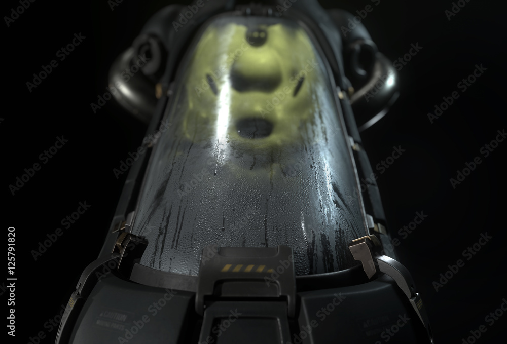 3D rendering science fiction cryopod close-up Stock Illustration ...