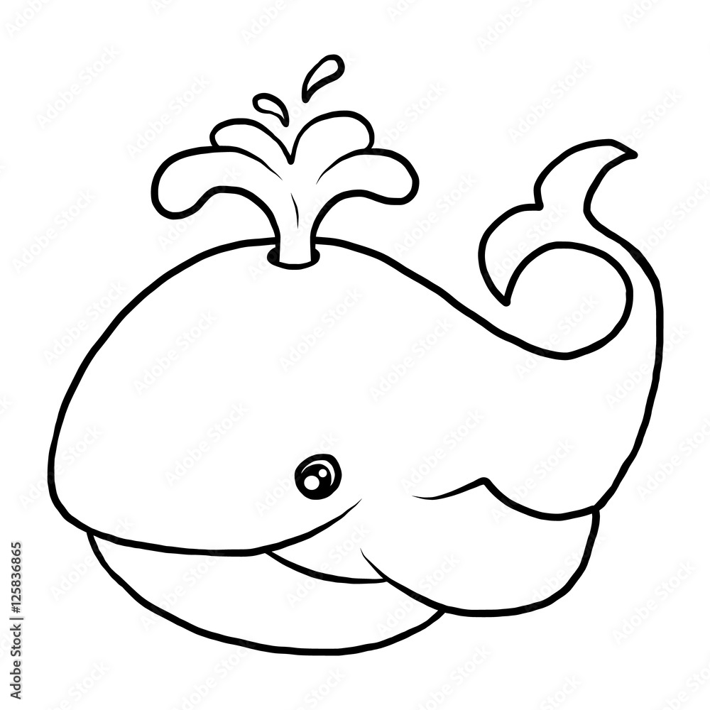 whale / cartoon vector and illustration, black and white, hand drawn ...