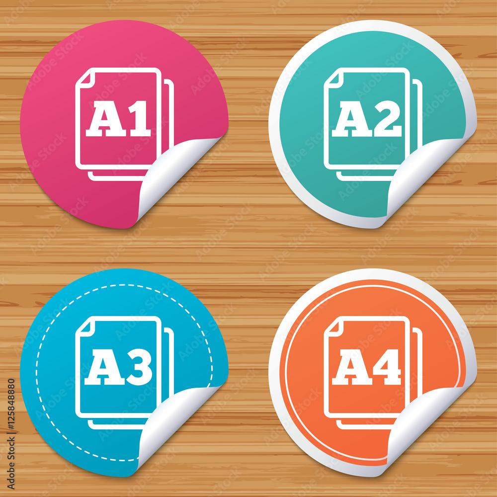 Round stickers or website banners. Paper size standard icons. Document ...