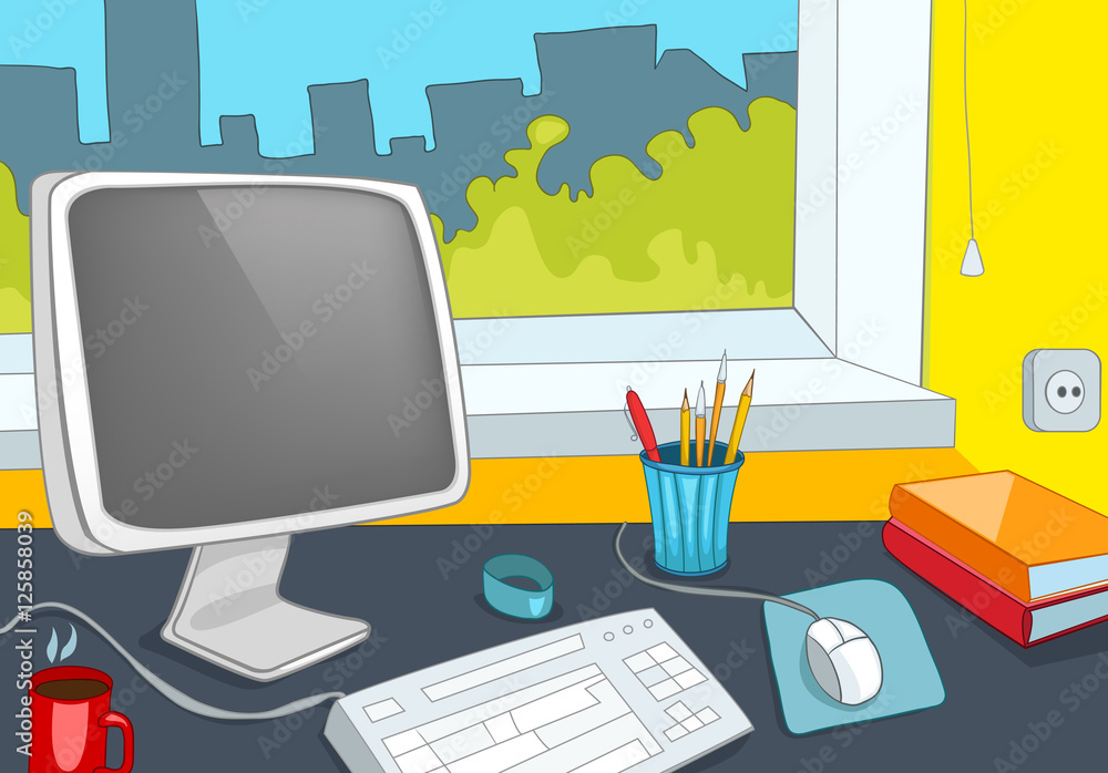 Cartoon background of office workplace. Stock Illustration | Adobe Stock