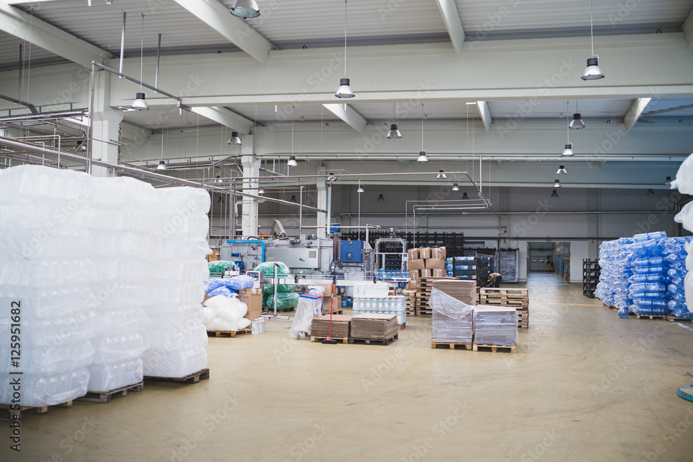 Industrial interiors. Robotic factory line for processing and quality ...