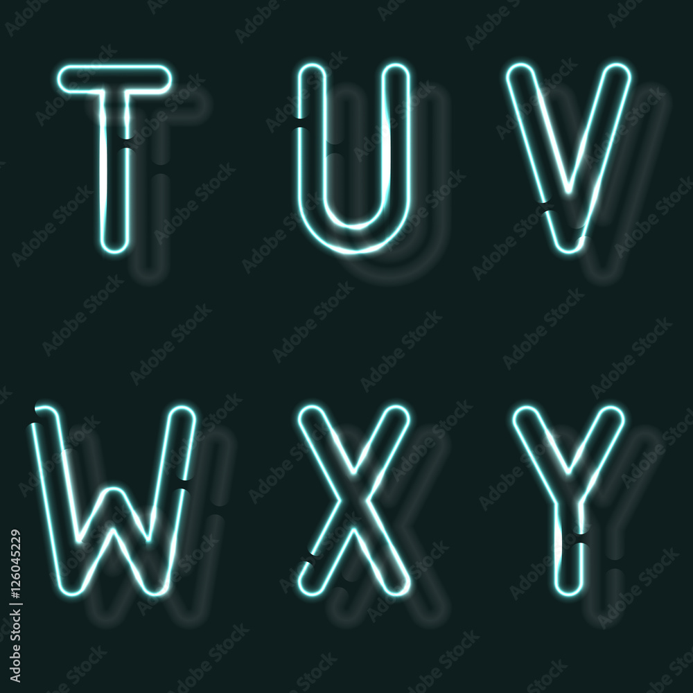 Neon alphabet. Glowing contour font. Realistic vector letter of tubes ...
