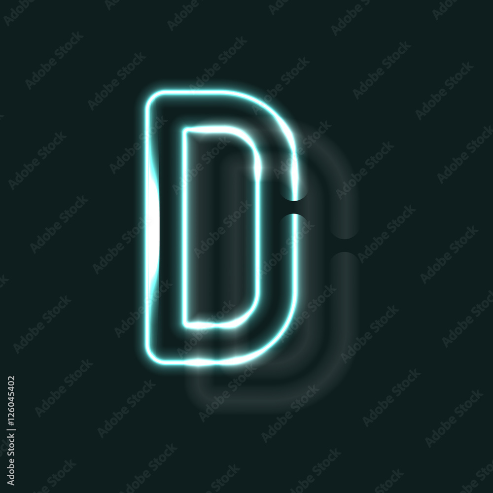 Neon alphabet. Glowing contour font. Realistic vector letter of neon ...