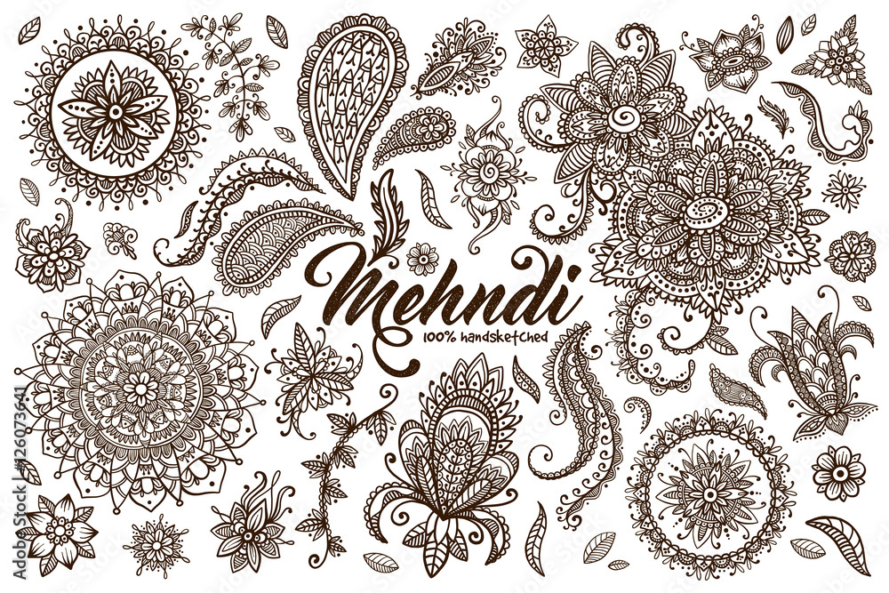 Hand drawn set of mehndi design templates Stock Vector | Adobe Stock