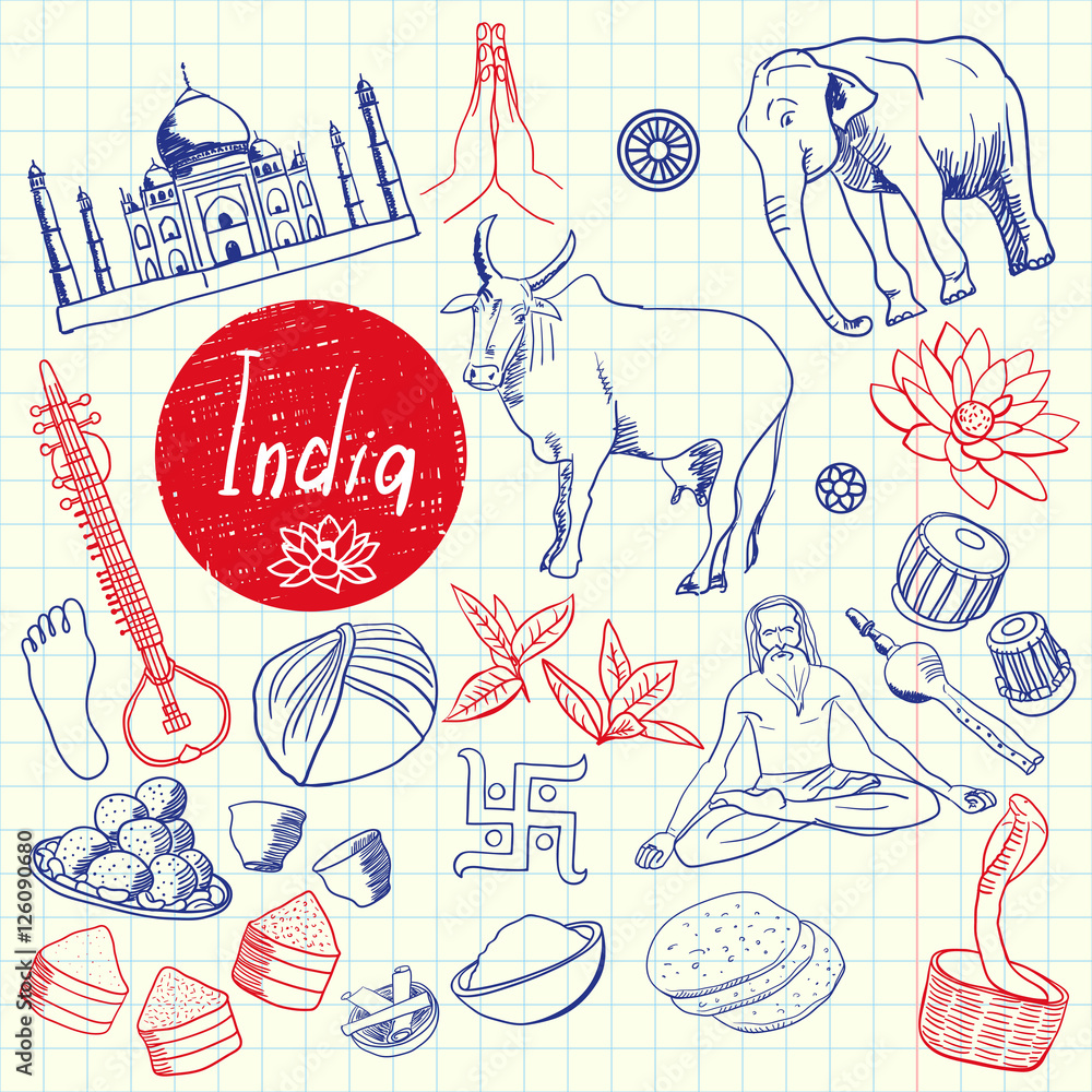 India associated symbols. Indian national, cultural, architectural ...