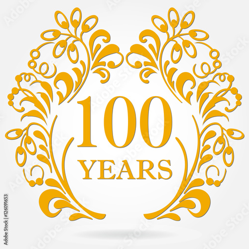 100 Years Anniversary Icon In Ornate Frame With Floral Elements 