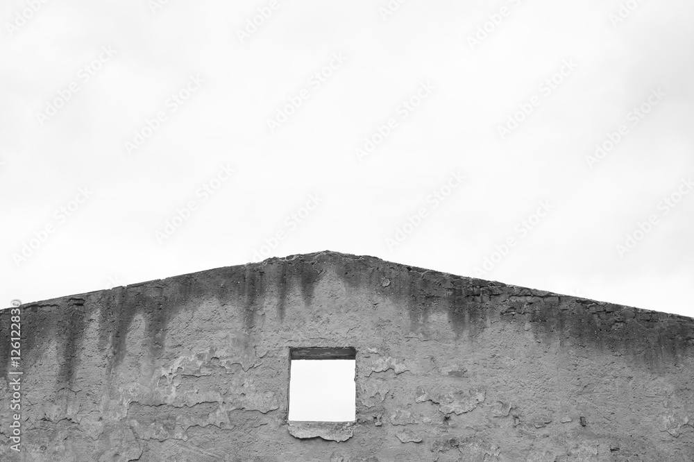 Black and white minimalistic geometric composition of abandoned house ...