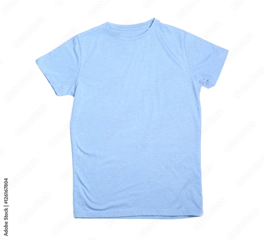Blank light blue t-shirt on white background Stock Photo | Adobe Stock