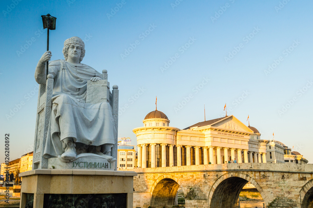 Emperor Justinian statue, Stone Bridge and Archaeological Museum of ...