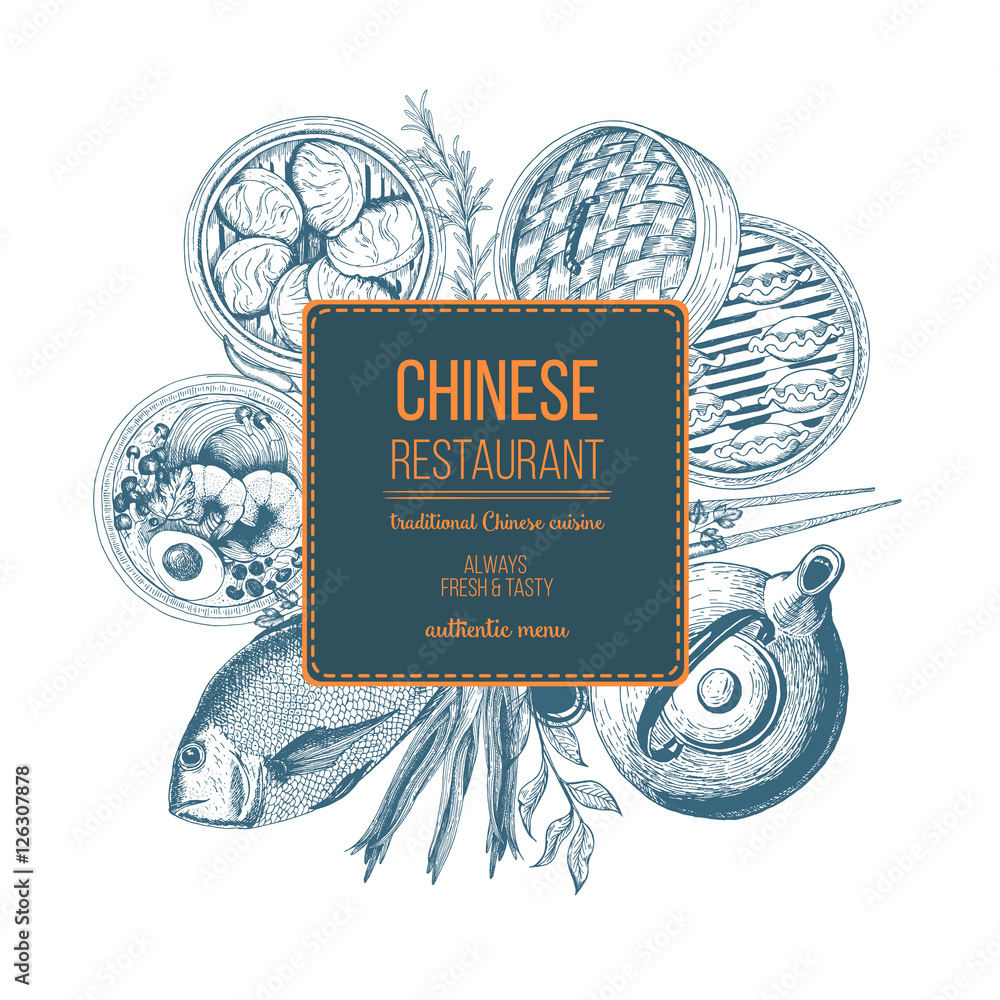 Vector asian food illustration. Chinese food frame illustration. Menu ...