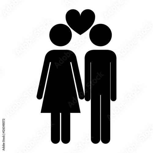 silhouette of couple in love icon over white background. pictogram ...