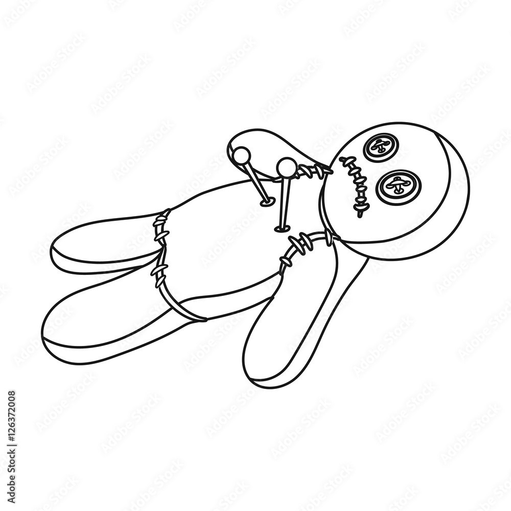 Voodoo doll icon in outline style isolated on white background. Black ...