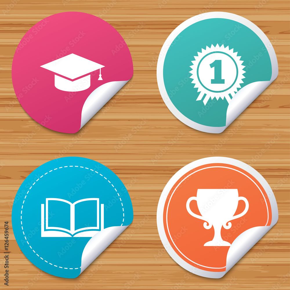 Round stickers or website banners. Graduation icons. Graduation student ...