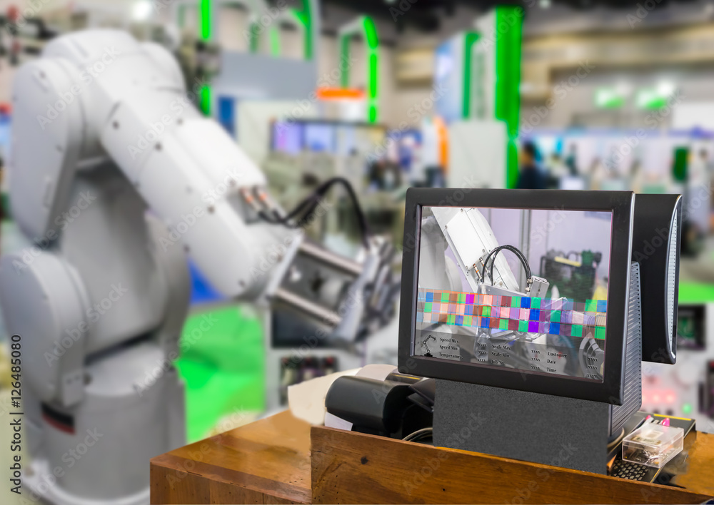 Industry 4.0 and Augmented reality for industry concept. Robotic and Automation system control ...