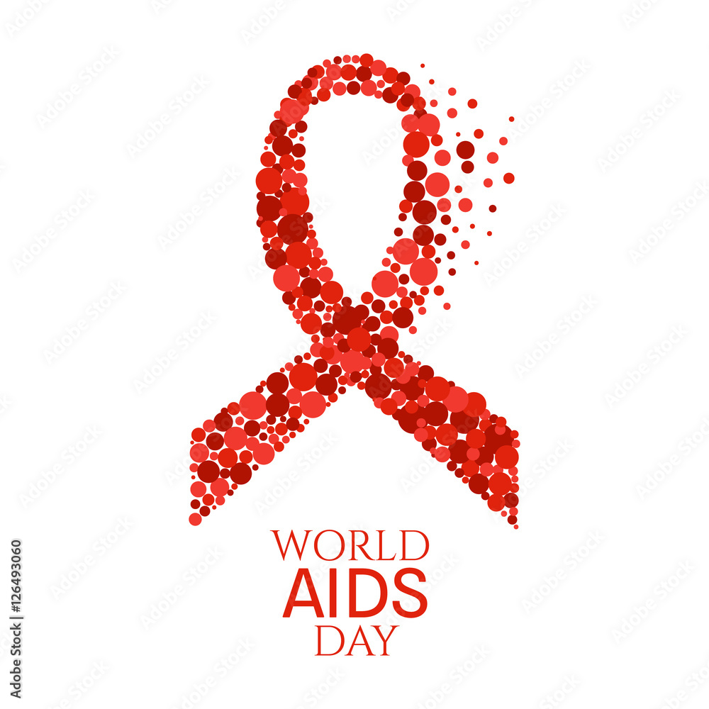 AIDS awareness poster. World AIDS Day symbol. Red ribbon made of dots ...