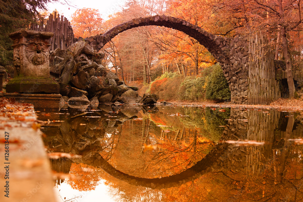 Rakotz bridge (Rakotzbrucke, Devil's Bridge) in Kromlau, Germany Stock ...