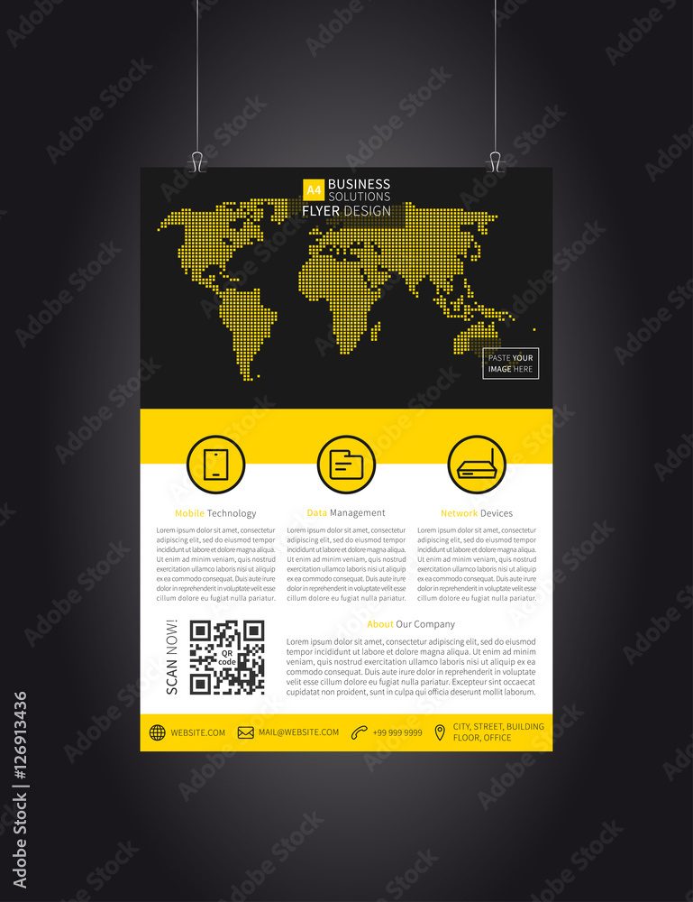 Flyer layout vector illustration. Yellow poster template. Corporate ...