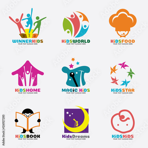 Kids logo vector creative concept art set design Stock Vector | Adobe Stock