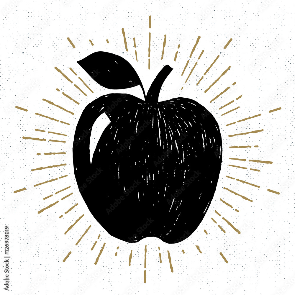 Hand drawn icon with textured apple vector illustration. Stock Vector ...