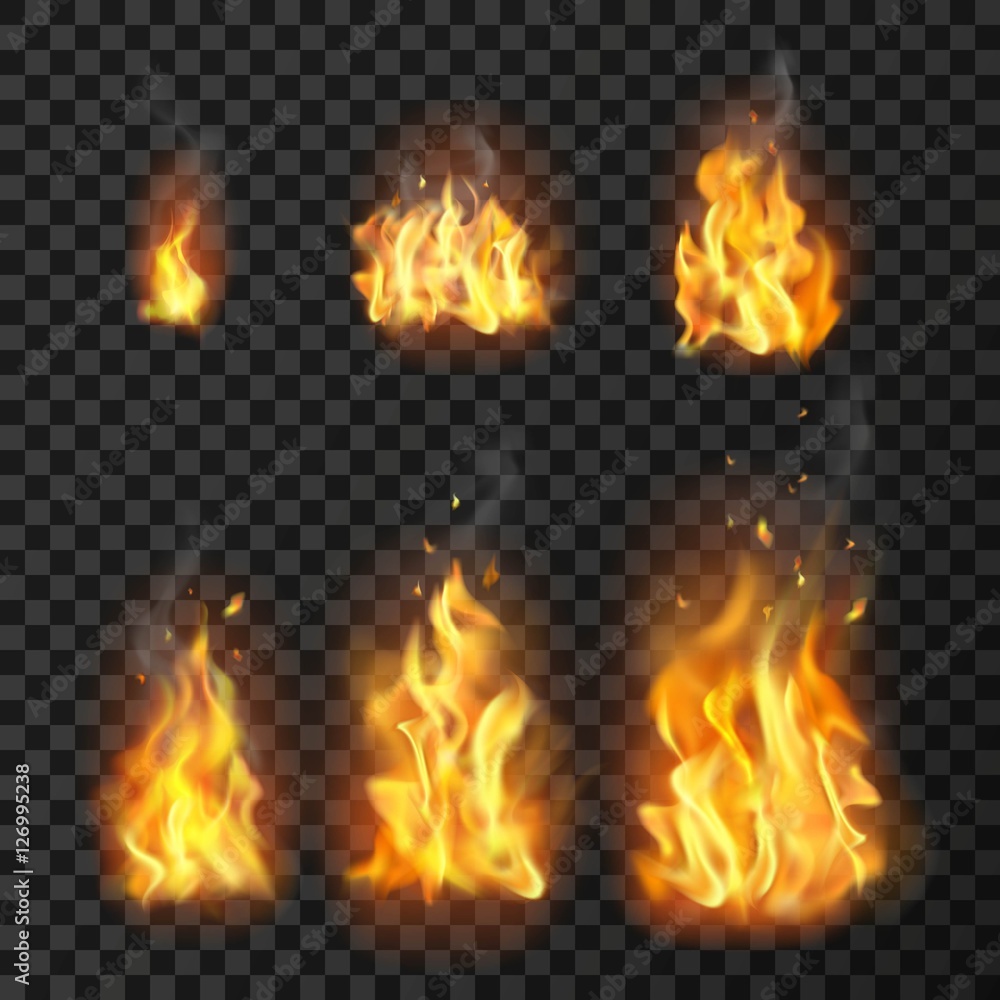 Realistic Fire Flames Set Stock Vector | Adobe Stock