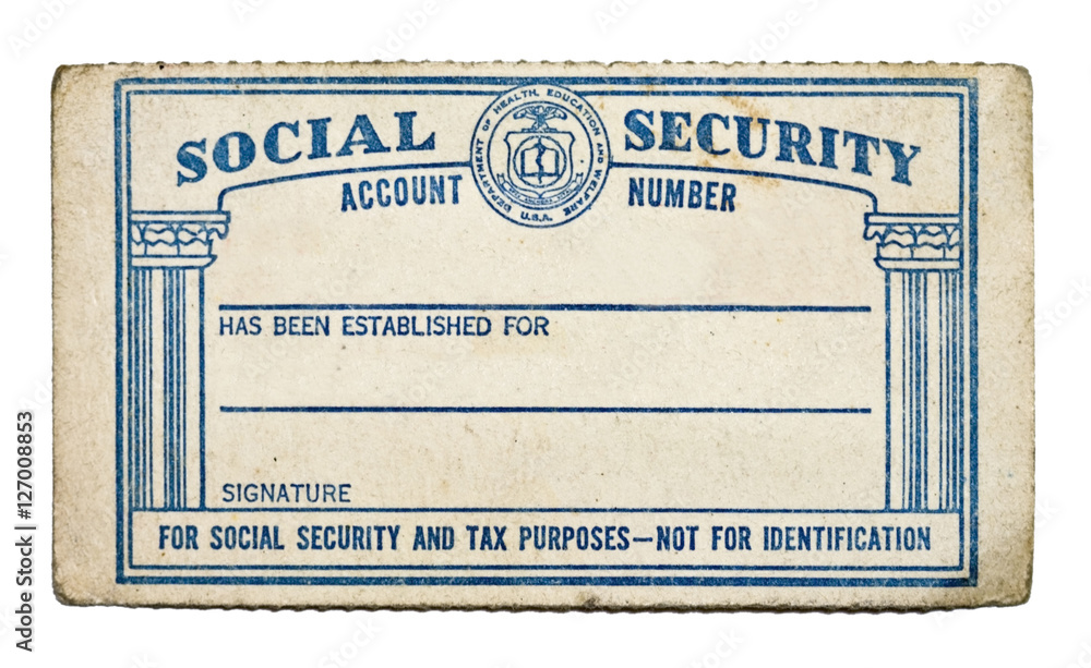 Old, worn blank social security card. Copy space. White background. Horizontal. Stock Photo ...
