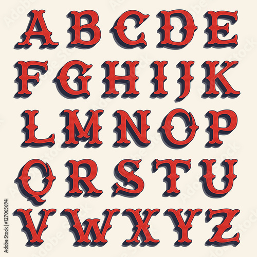 Retro alphabet. Vintage western style volume typeface. Stock Vector ...