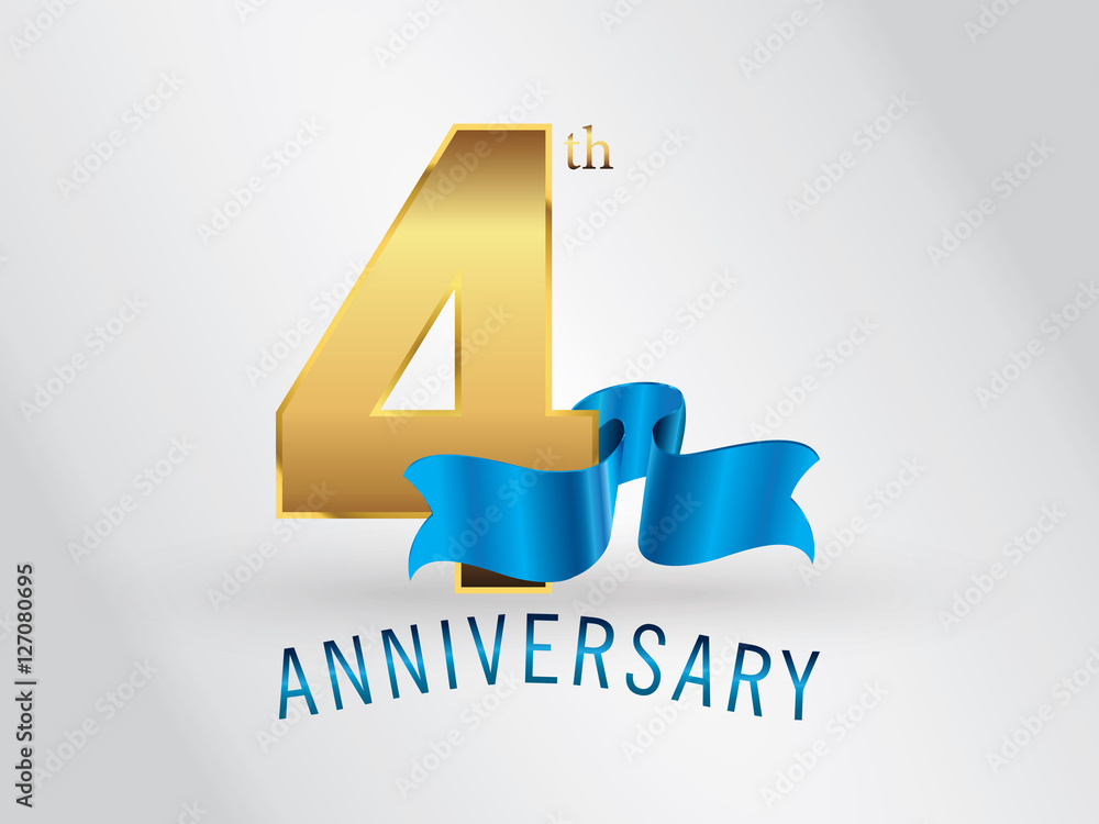 4 Years Anniversary Gold Logo and Blue Ribbon Stock Vector | Adobe Stock