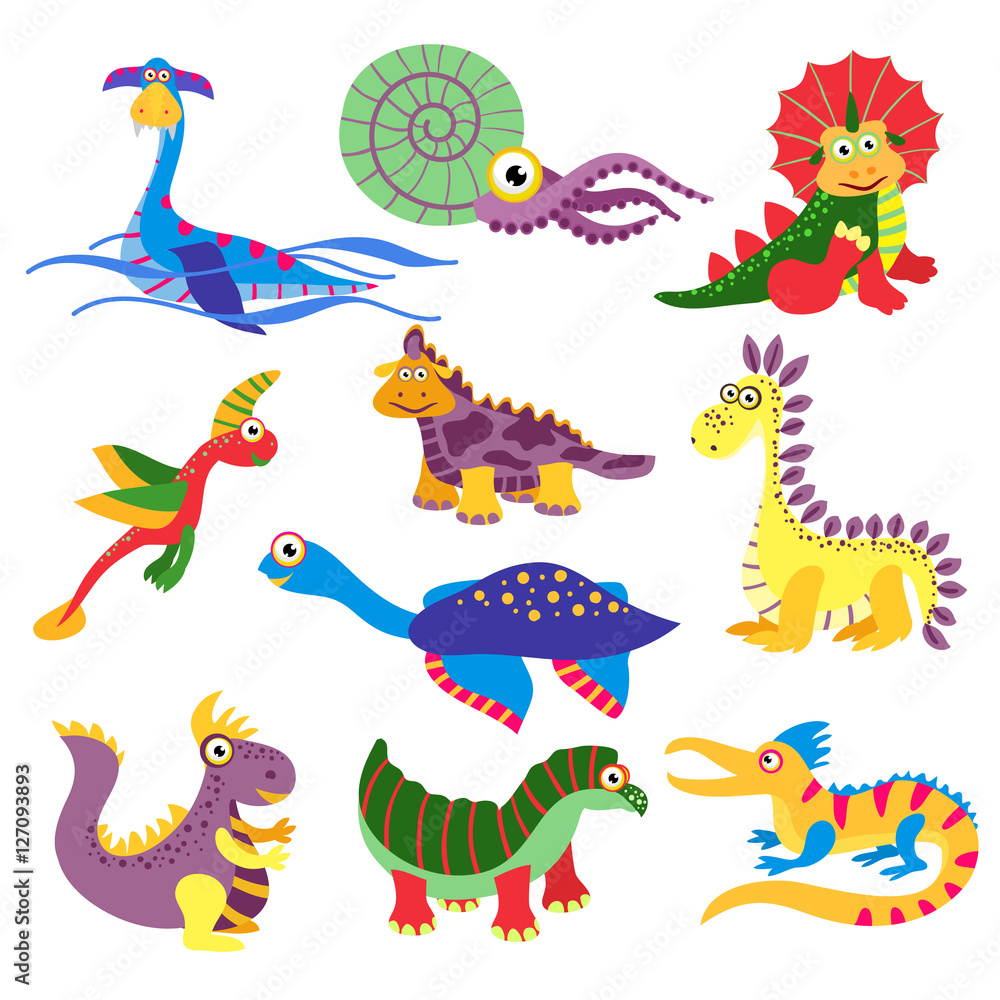Prehistoric cute dinosaurus vector illustration isolated on white ...
