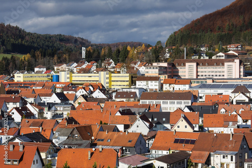 Ausblick auf Stadt Burladingen auf der Schwäbischen Alb Stock Photo ...