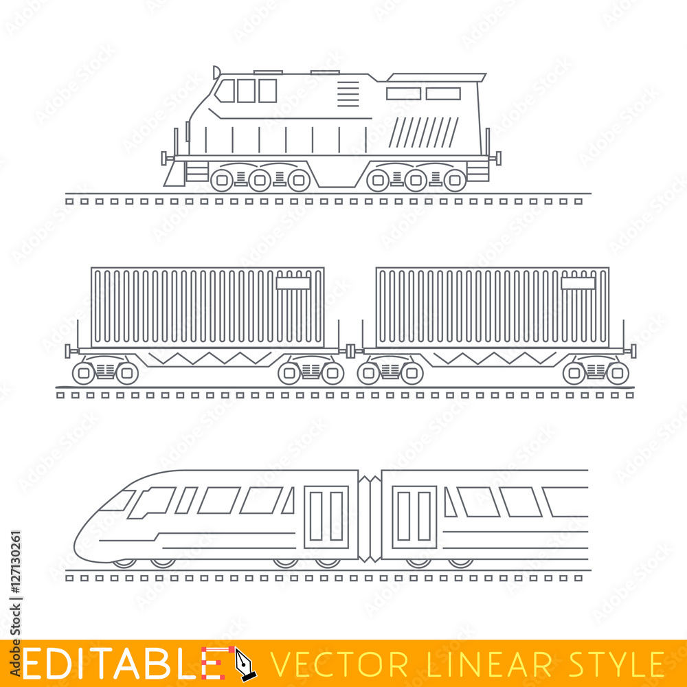 Railway transport. Locomotive, boxcars and Modern high-speed train ...