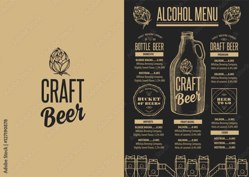 Menu beer restaurant, alcohol template placemat. Stock Vector | Adobe Stock