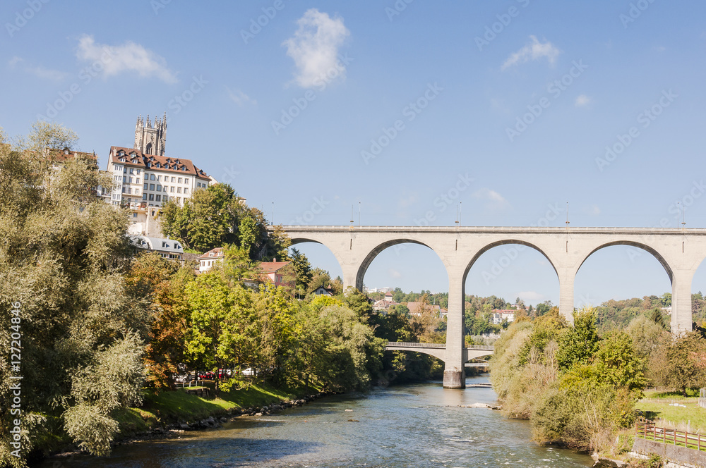 Photo Stock Freiburg, Stadt, Fribourg, Altstadt, Saane, Sarine, Fluss ...