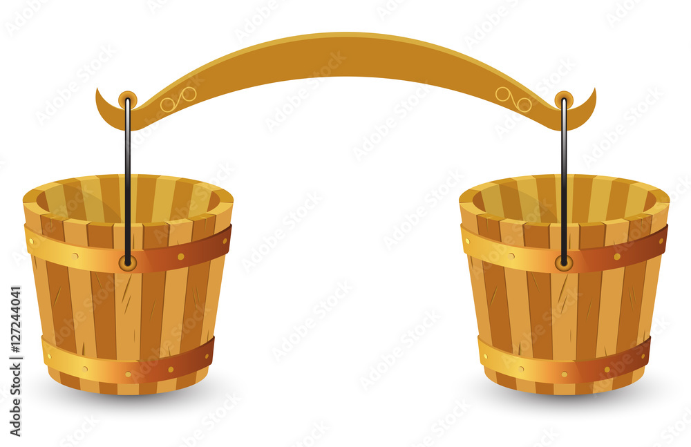 Two wooden buckets and yoke on white background. Stock Vector | Adobe Stock
