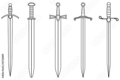 Swords. Collection of outline drawings Stock Vector | Adobe Stock