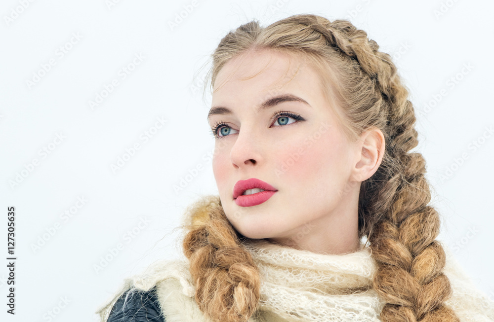 Beautiful Russian woman in a traditional dress. Russian village. Stock ...