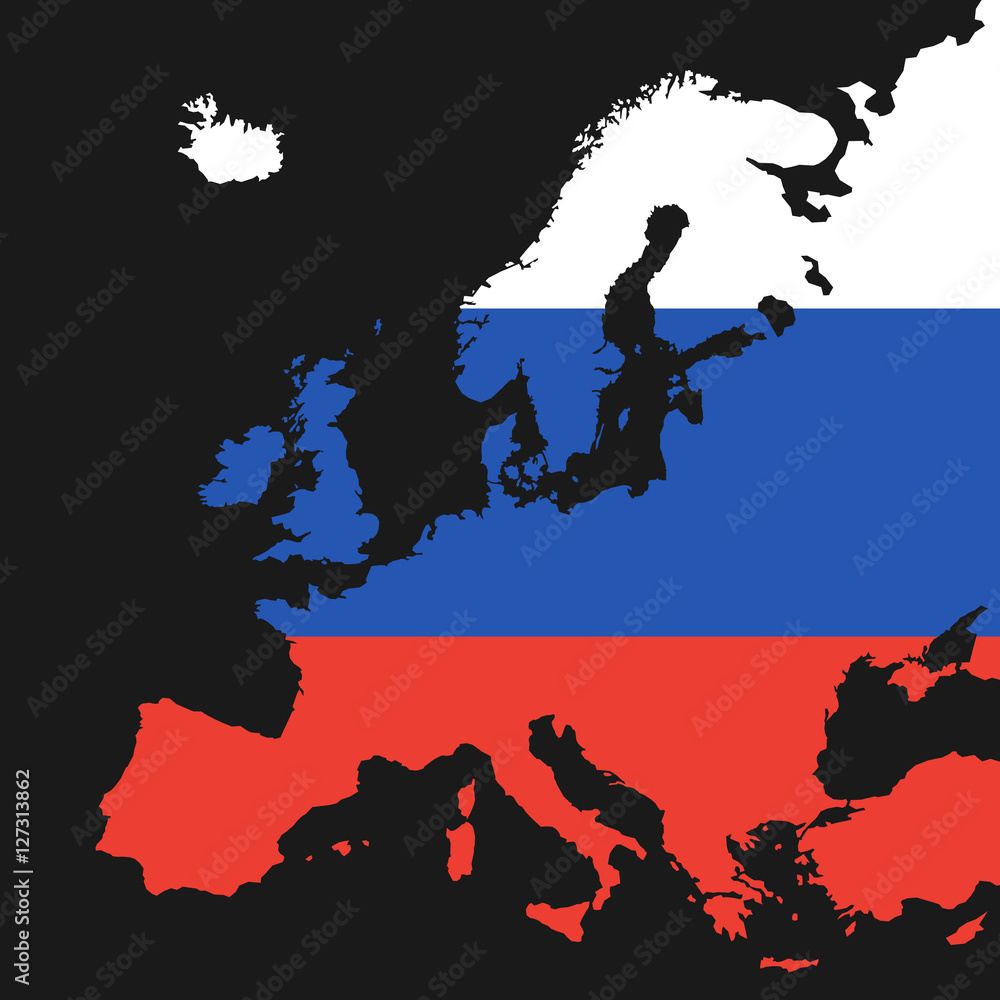 Map of Europe in colors of Russia. Metaphor of European continent as ...