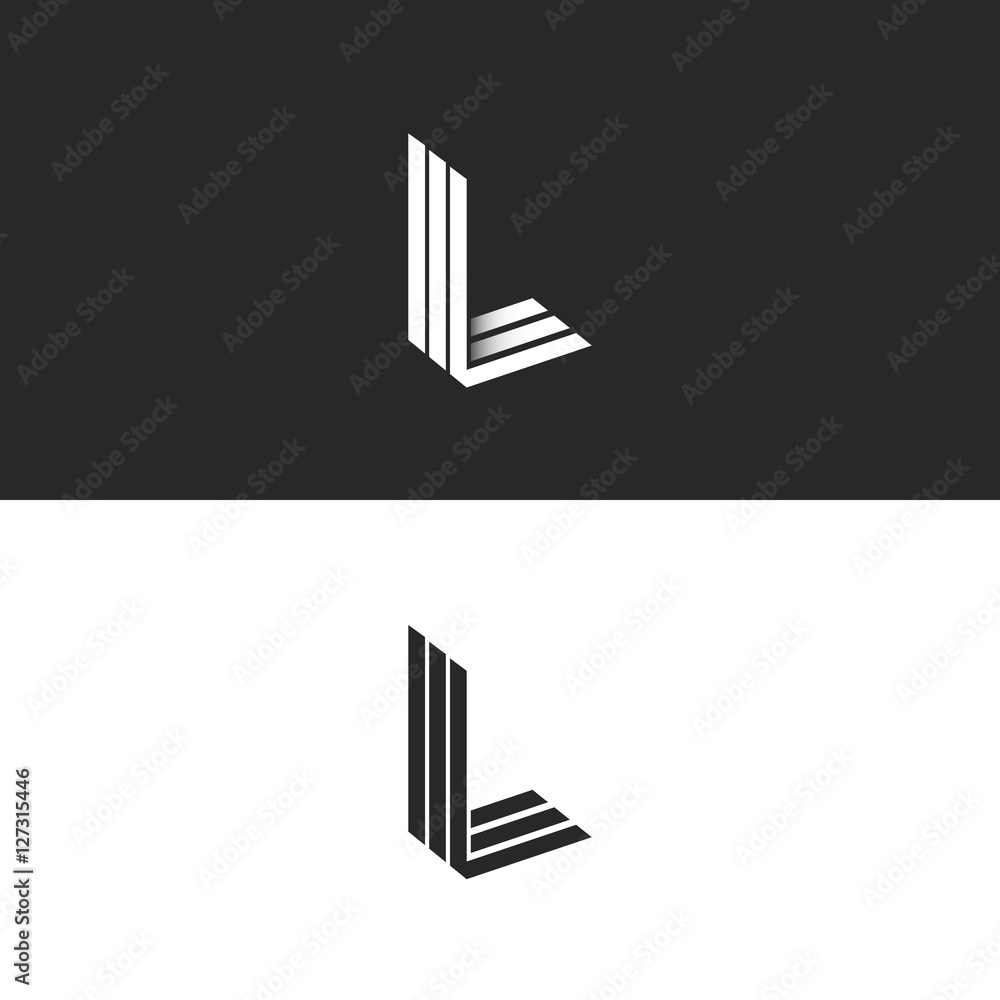 Monogram L logo hipster letter, isometric shape LLL emblem 3D parallel ...