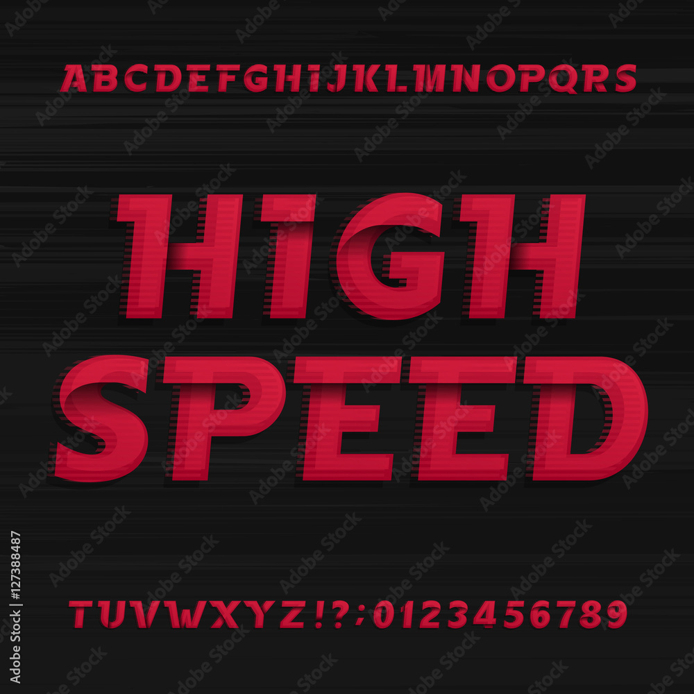 High speed alphabet font. Oblique dynamic letters numbers and symbols ...