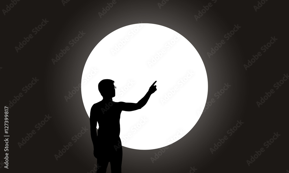 Silhouette man with hand pointing on super full moon background Stock ...