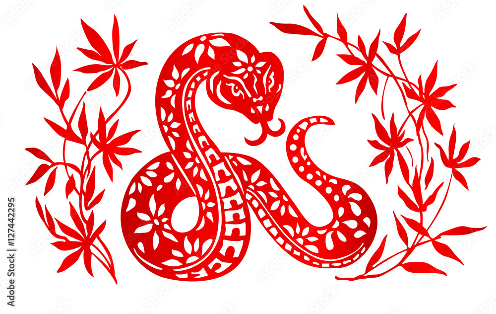 Zodiac Sign for Year of Snake, The Chinese traditional paper-cut art ...